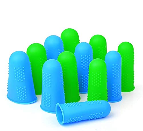 Silicone Finger Protectors Covers Caps for Hot Glue Gun Wax Rosin Resin Honey Adhesives Scrapbooking Sewing Crafts Ironing Embroidery Needlework Accessories (Green&Blue)-12 Pieces