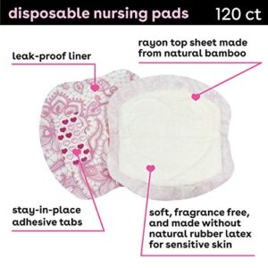 Bamboobies Disposable Nursing Pads for Breastfeeding & Sensitive Skin, Super-Absorbent Milk Proof Pads, Perfect Baby Shower Gifts, 120 Count