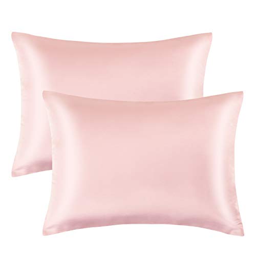 FLXXIE 2 Pack Zippered Satin Toddler Pillowcases, 13x18 Inches, Luxury and Silky Soft Travel Zip Pillow Cases for Boys and Girls, Pink