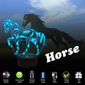 FULLOSUN Night Lights for Kids Horse Illusion 3D Night Light Bedside Lamp 16 Colors Changing with Remote Control Best Birthday Gifts for Child Baby Boy and Girl