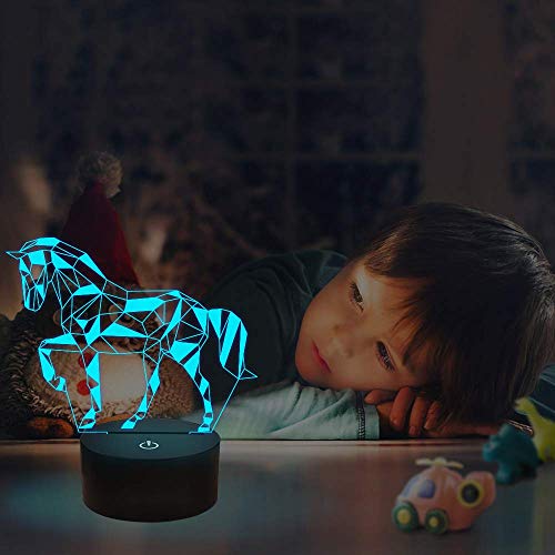 FULLOSUN Night Lights for Kids Horse Illusion 3D Night Light Bedside Lamp 16 Colors Changing with Remote Control Best Birthday Gifts for Child Baby Boy and Girl