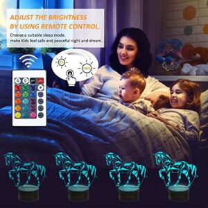 FULLOSUN Night Lights for Kids Horse Illusion 3D Night Light Bedside Lamp 16 Colors Changing with Remote Control Best Birthday Gifts for Child Baby Boy and Girl