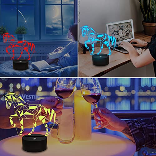 FULLOSUN Night Lights for Kids Horse Illusion 3D Night Light Bedside Lamp 16 Colors Changing with Remote Control Best Birthday Gifts for Child Baby Boy and Girl