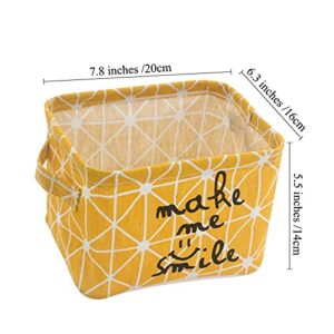 Mziart Small Foldable Canvas Storage Basket Cotton Fabric Mini Portable Storage Bin Nursery Organizer Box for Makeup Toys Shelves & Desks (Yellow)