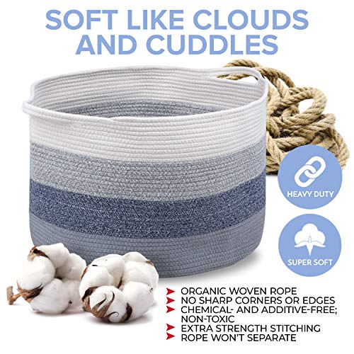 Modernetic Cotton Rope Basket - Large Decorative Woven Storage Blanket Basket Bin with Handles For Organizing Baby Nursery, Dog Toy, Stuffed Animal or Laundry