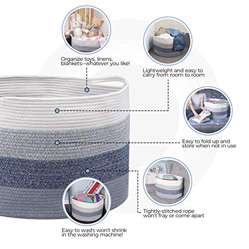 Modernetic Cotton Rope Basket - Large Decorative Woven Storage Blanket Basket Bin with Handles For Organizing Baby Nursery, Dog Toy, Stuffed Animal or Laundry