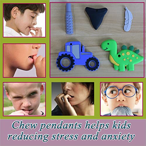 Chew Necklace for Sensory Kids, 5 Pack Chewy Necklaces for Boys and Girls with Autism ADHD SPD and PICA,Fidget Necklaces for Adults, Chewable Silicone Pendants for Reducing Fidget