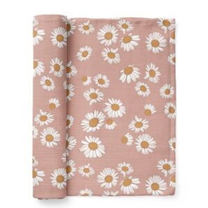 Muslin Cotton Swaddle Blanket, Newborn Essentials Wrap for Girls, Floral Infant Receiving Cover - Best for Baby Shower Registry (Blush Pink)