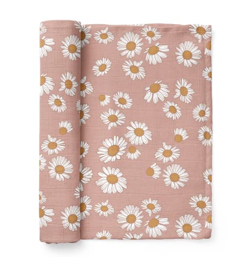 Muslin Cotton Swaddle Blanket, Newborn Essentials Wrap for Girls, Floral Infant Receiving Cover - Best for Baby Shower Registry (Blush Pink)