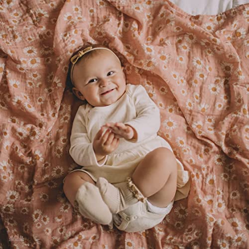 Muslin Cotton Swaddle Blanket, Newborn Essentials Wrap for Girls, Floral Infant Receiving Cover - Best for Baby Shower Registry (Blush Pink)