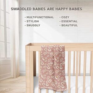 Muslin Cotton Swaddle Blanket, Newborn Essentials Wrap for Girls, Floral Infant Receiving Cover - Best for Baby Shower Registry (Blush Pink)