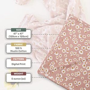 Muslin Cotton Swaddle Blanket, Newborn Essentials Wrap for Girls, Floral Infant Receiving Cover - Best for Baby Shower Registry (Blush Pink)