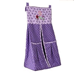 purple embroidery flower nursery crib diaper stacker large capacity violet floral baby girl diaper hanging bag (purple diaper stacker)