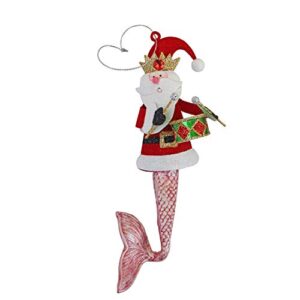 beachcombers 7.5" metal santa mermaid with drum ornament multi