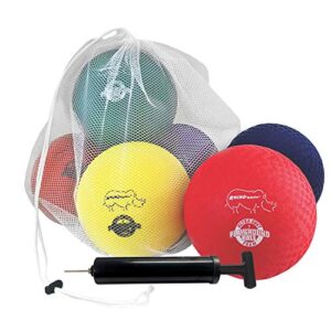 champion sports rspg7set playground ball set: six 7 inch rhino skin soft inflatable balls includes storage bag and pump