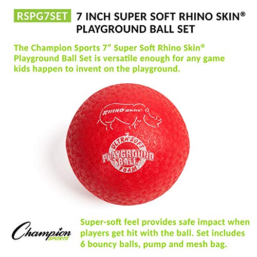 Champion Sports RSPG7SET Playground Ball Set: Six 7 Inch Rhino Skin Soft Inflatable Balls Includes Storage Bag and Pump