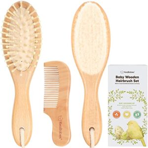 baby hair brush and baby comb set - wooden baby brush with soft goat bristle - toddler hair brush baby brush and comb set - baby brush set for newborns - infant hair brush, cradle cap (oval, walnut)