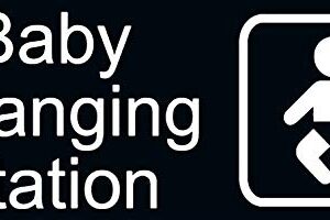 New Baby Changing Station Sign, 8 x 3 in with English and Symbol, Black for Men, Women, Unisex