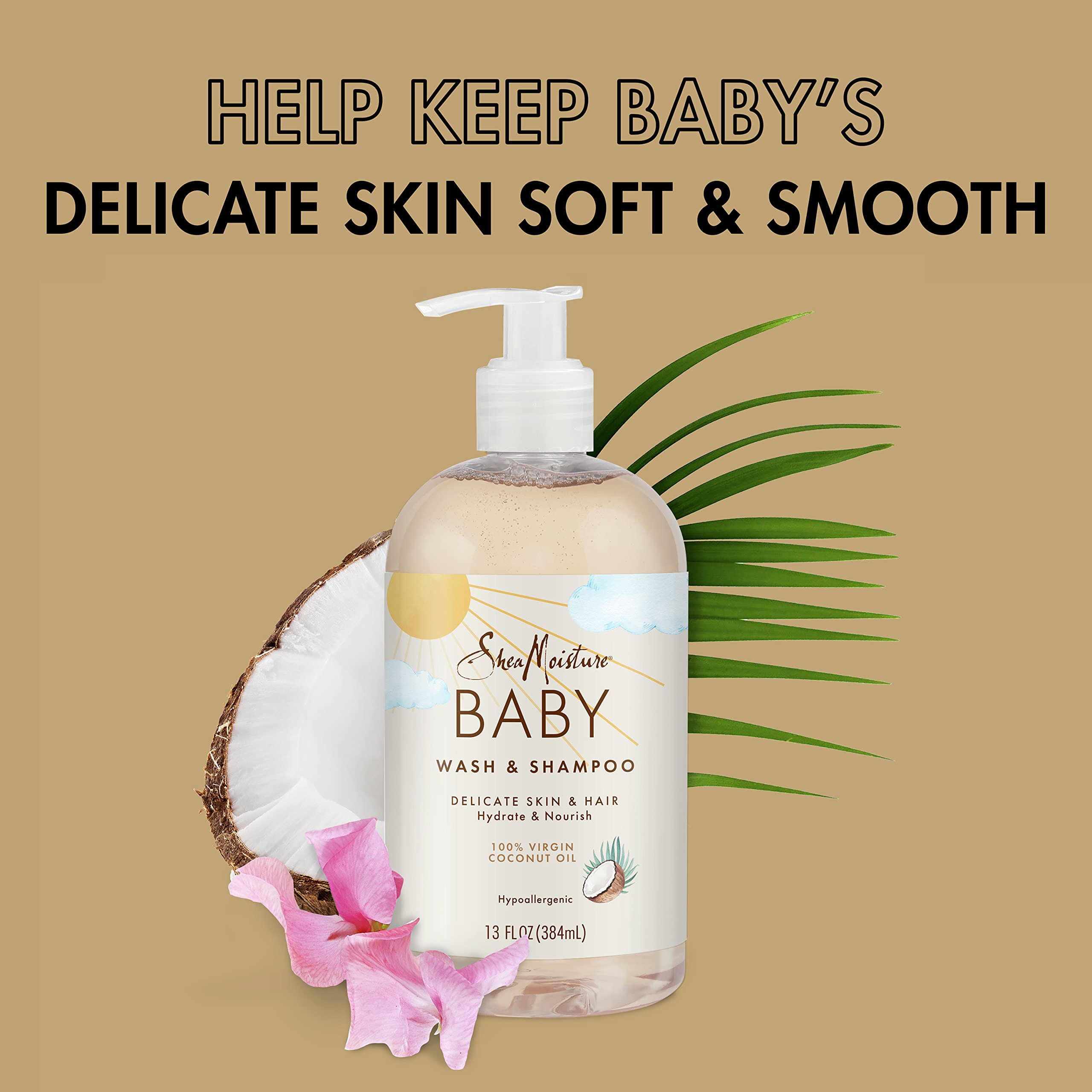 SheaMoisture Baby Wash and Shampoo 100% Virgin Coconut Oil for Baby Skin Cruelty Free Skin Care 13 oz