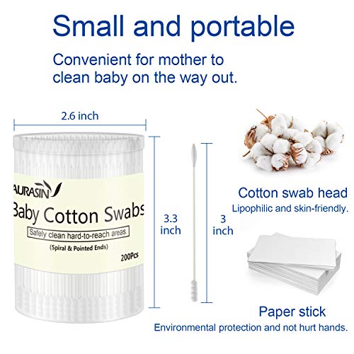 Baby Cotton Swabs, Paper Sticks Cotton Buds for Baby Ear Nose Clean-200Pcs(Spiral and Pointed)