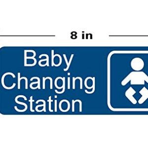 New Baby Changing Station Sign, 8 x 3 in with English and Symbol, Blue for Men, Women, Unisex