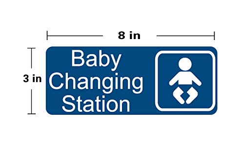 New Baby Changing Station Sign, 8 x 3 in with English and Symbol, Blue for Men, Women, Unisex