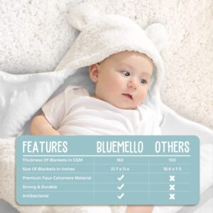 BlueMello Baby Swaddle Blanket | Ultra-Soft Plush Essential for Infants 0-6 Months | Receiving Swaddling Wrap White | Ideal Newborn Registry and Toddler Boy Accessories | Perfect Baby Girl Shower Gift