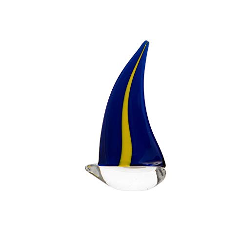 Beachcombers 6" Glass Blue Yellow Sailboat Figure Coastal Beach House Decor Decoration Blue