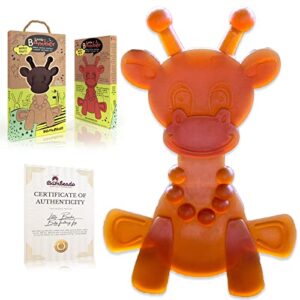 amber teething toy – little bamber is a natural amber and rubber giraffe teething toy for natural teething comfort – comforting texture teething toy for sore gums – teething necklace alternative