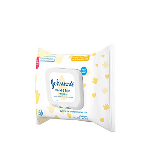 Johnson's Hand & Face Baby Sanitizing Cleansing Wipes for Travel and On-The-Go, No More Tears Formula, Paraben and Alcohol Free, 25 ct, Case of 4