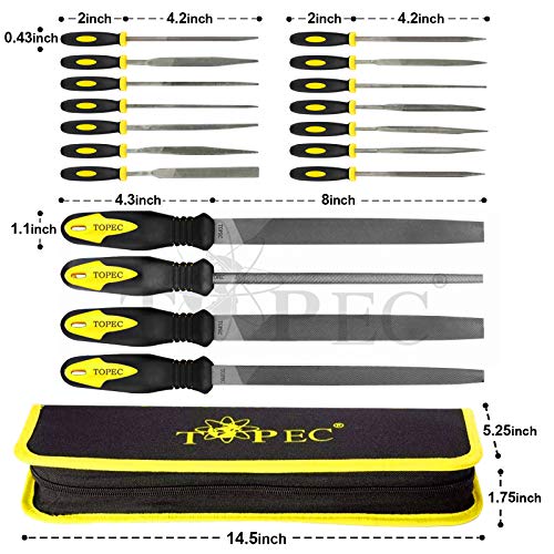 Topec 26Pcs File Set, Round and Flat File Kits are Made of High Carbon-Steel, Ideal Wooden Hand Tool for Woodwork, Metal, Model & Hobby Applications