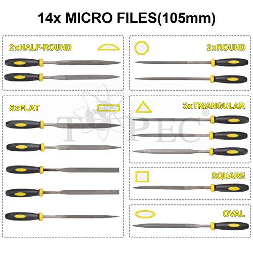 Topec 26Pcs File Set, Round and Flat File Kits are Made of High Carbon-Steel, Ideal Wooden Hand Tool for Woodwork, Metal, Model & Hobby Applications