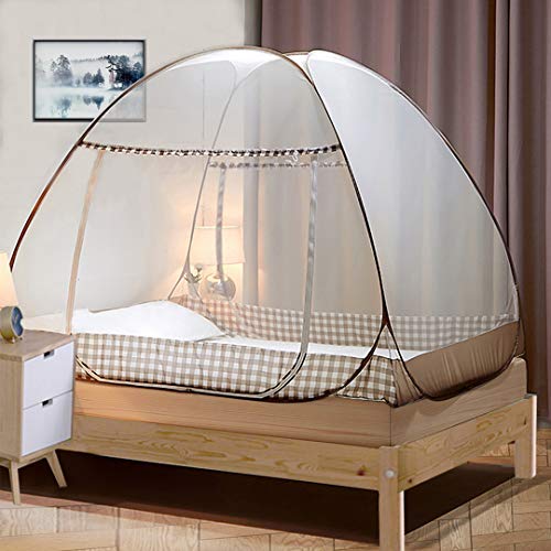 Tinyuet Mosquito Net for Bed, 47.2x78.7in Pop-up Mosquito Net Tent for Indoor and Outdoor Use, Portable Double Door Travel Mosquito Net with Net Bottom, Insect Screen-Brown Edge