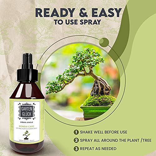 Garten Glück Bonsai Food Spray - Bonsai Tree Fertilizer For Strong and Healthy Leafs - Bonsai Fertilizer Liquid to Strengthen Stems - Bonsai Tree Food To Complete Your Bonsai Care Kit, 8.45 Fl Oz