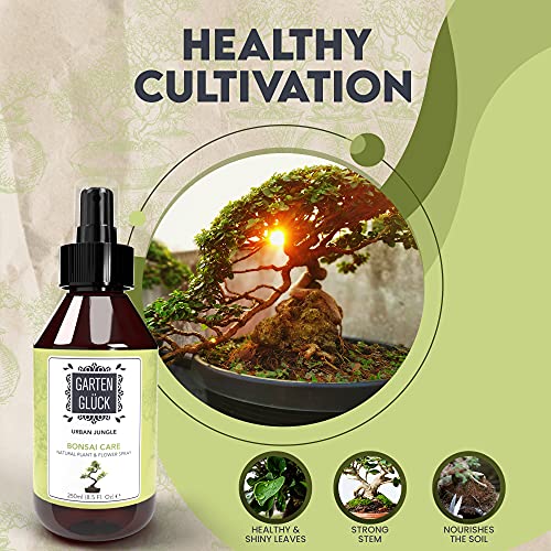 Garten Glück Bonsai Food Spray - Bonsai Tree Fertilizer For Strong and Healthy Leafs - Bonsai Fertilizer Liquid to Strengthen Stems - Bonsai Tree Food To Complete Your Bonsai Care Kit, 8.45 Fl Oz