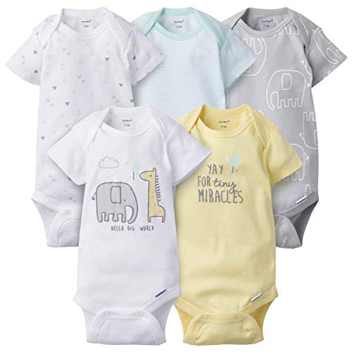 Gerber Unisex Baby 5-Pack Short Sleeve Variety Onesies Bodysuits Elephant Dream 0-3 Months