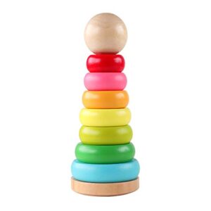 gemem stacking rings toy wooden rainbow stacker toddler learning toys for 18 months 2 year old baby boys girls non-toxic