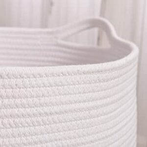 Pink Cotton Rope Laundry Basket with Handles Woven Portable Basket Cute Pink Nursery Blanket Storage Basket for Girl Clothes Hamper Home Decor Basket