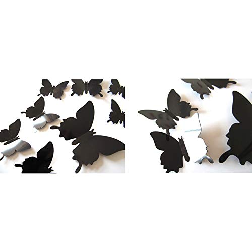 JYPHM 24PCS 3D Butterfly Wall Decal Removable Stickers Decor for Kids Room Decoration Home and Bedroom Mural Black