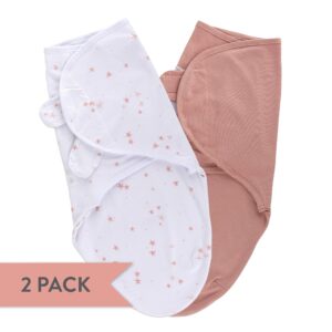 Ely's & Co. Baby Swaddle Blanket - 2 Pack Cotton Swaddle Blanket - Newborn Swaddle 0-3 Months, Newborn Essentials (Mauve Pink Stars & Solid Dusty Rose)