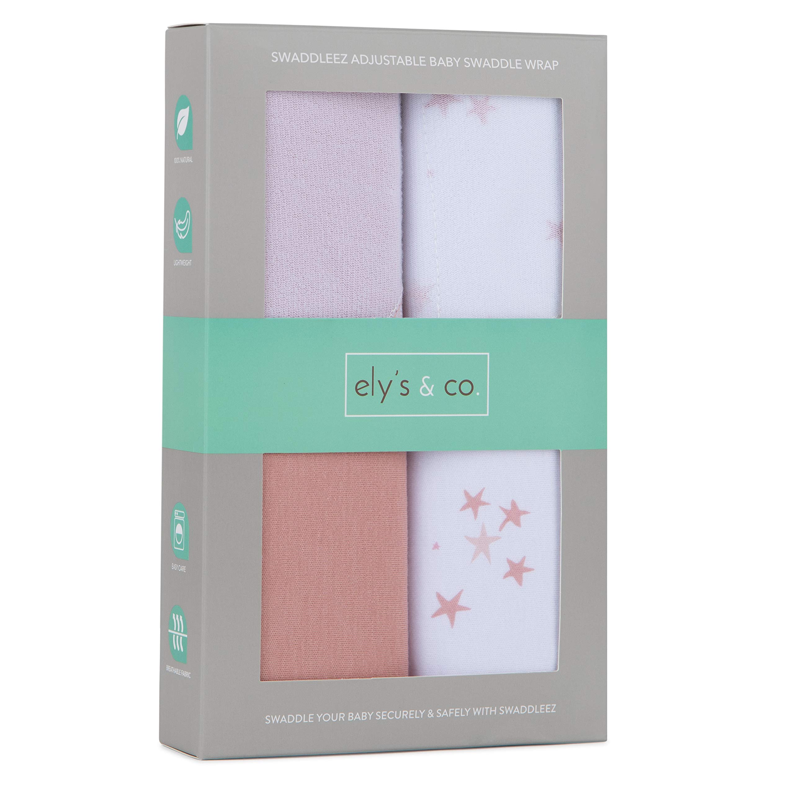 Ely's & Co. Baby Swaddle Blanket - 2 Pack Cotton Swaddle Blanket - Newborn Swaddle 0-3 Months, Newborn Essentials (Mauve Pink Stars & Solid Dusty Rose)