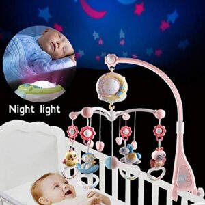 BOBXIN Baby Musical Crib Mobile with Projector and Night Light,150 Music,Timing Function,Take Along Mobile Music Box and Rattle,Gift for Toddles(with Bibs)