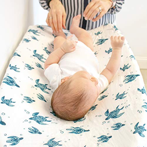 Bebe au Lait Oh So Soft Muslin Changing Pad Cover - Sea Turtles , 36x18 Inch (Pack of 1)