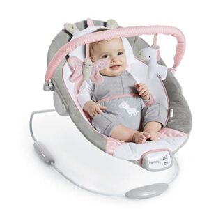 Ingenuity Soothing Baby Bouncer Infant Seat with Vibrations, -Toy Bar & Sounds, 0-6 Months Up to 20 lbs (Pink Flora the Unicorn)