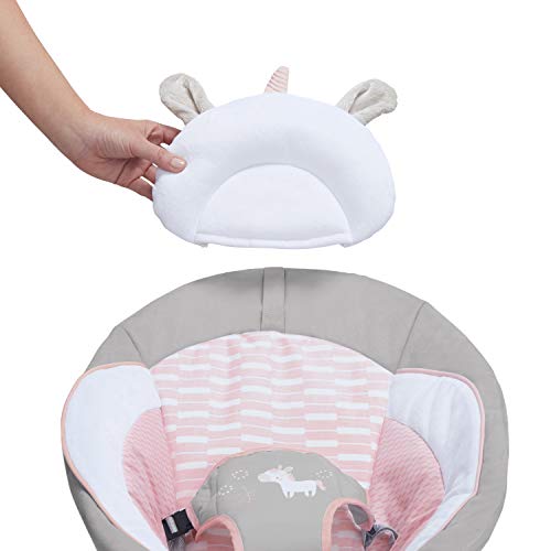 Ingenuity Soothing Baby Bouncer Infant Seat with Vibrations, -Toy Bar & Sounds, 0-6 Months Up to 20 lbs (Pink Flora the Unicorn)