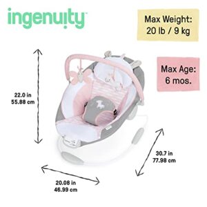 Ingenuity Soothing Baby Bouncer Infant Seat with Vibrations, -Toy Bar & Sounds, 0-6 Months Up to 20 lbs (Pink Flora the Unicorn)