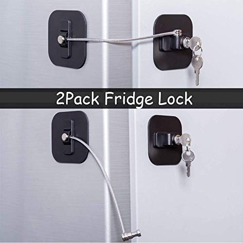 Fridge Lock,2 Pack Refrigerator Lock with Keys,Freezer Lock and Child Safety Cabinet Lock (Fridge Lock-Black)