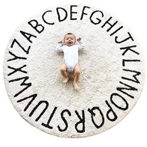 abc large baby rug for nursery kids round educational alphabet warm soft activity mat floor area rugs cotton non-slip for children toddlers bedroom 59inch