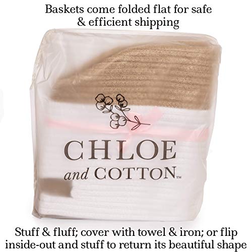 Chloe and Cotton XXXL Extra Large Woven Rope Storage Basket 15 x 21 inch Jute White Handles | Decorative Laundry Clothes Hamper, Blanket, Towel, Baby Nursery Diaper, Toy Bin Cute Collapsible Organizer