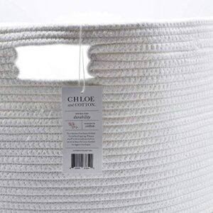 Chloe and Cotton XXXL Extra Large Woven Rope Storage Basket 15 x 21 inch Jute White Handles | Decorative Laundry Clothes Hamper, Blanket, Towel, Baby Nursery Diaper, Toy Bin Cute Collapsible Organizer